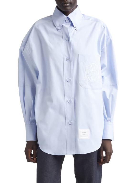 THOM BROWNE Crest Embroidered Oversize Cotton Poplin Button-Down Shirt